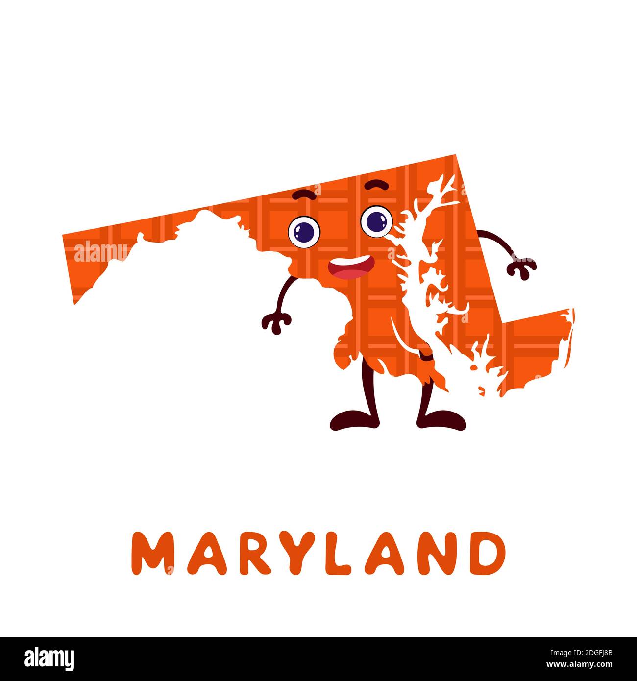 Cute cartoon Maryland state character clipart. Illustrated map of state ...