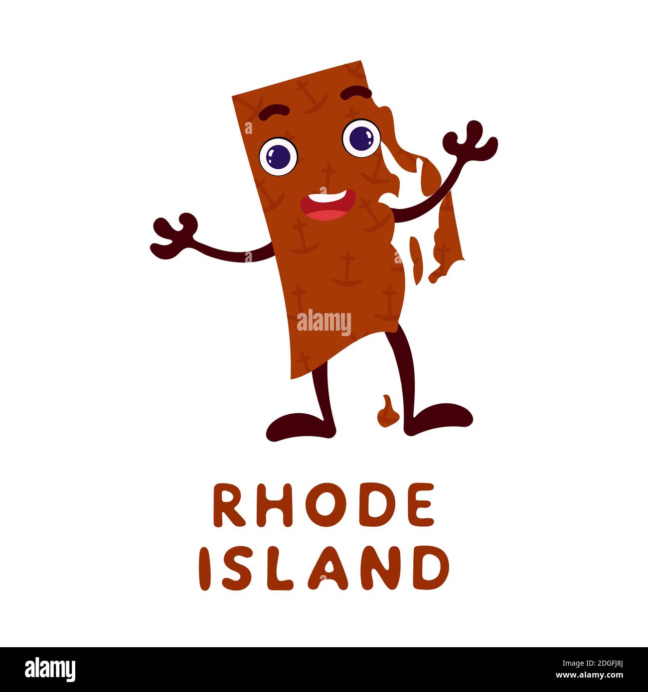 Cute cartoon Rhode Island state character clipart. Illustrated map of ...