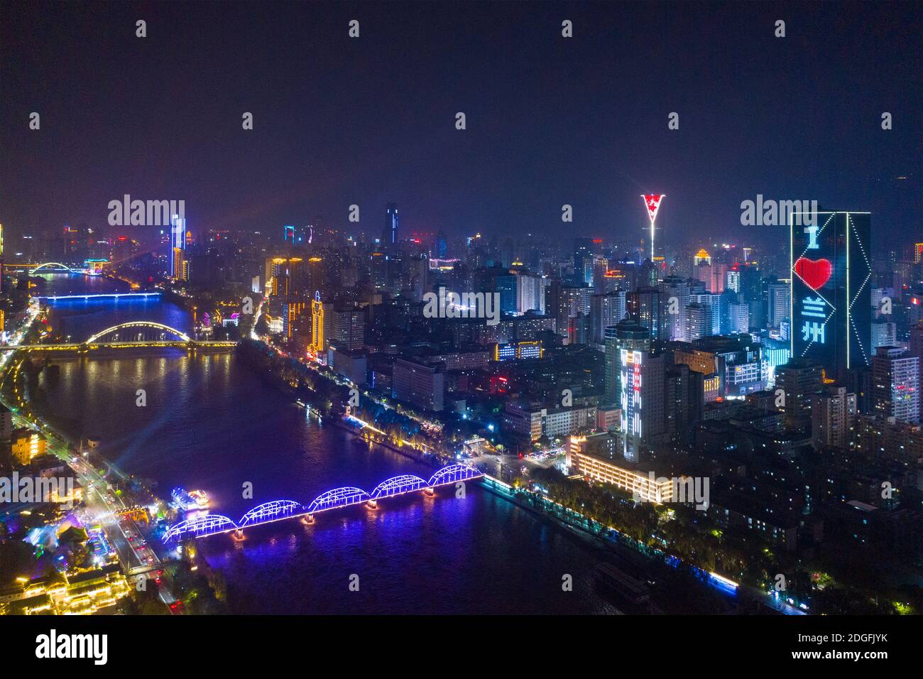 An aerial view of the first permanent bridge over the Yellow River ...
