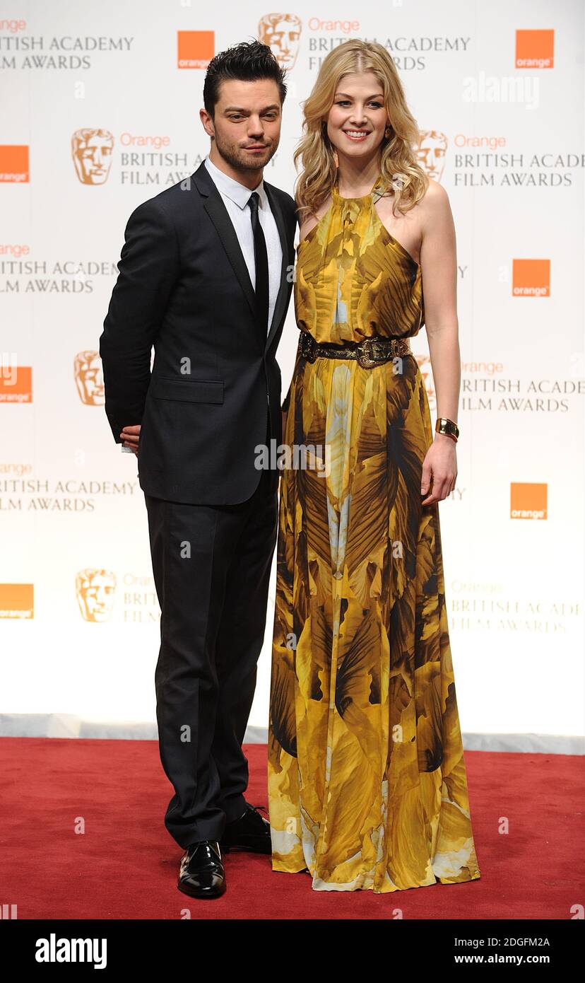 Dominic Cooper and Rosamund Pike in the press room at the 2011 Orange ...