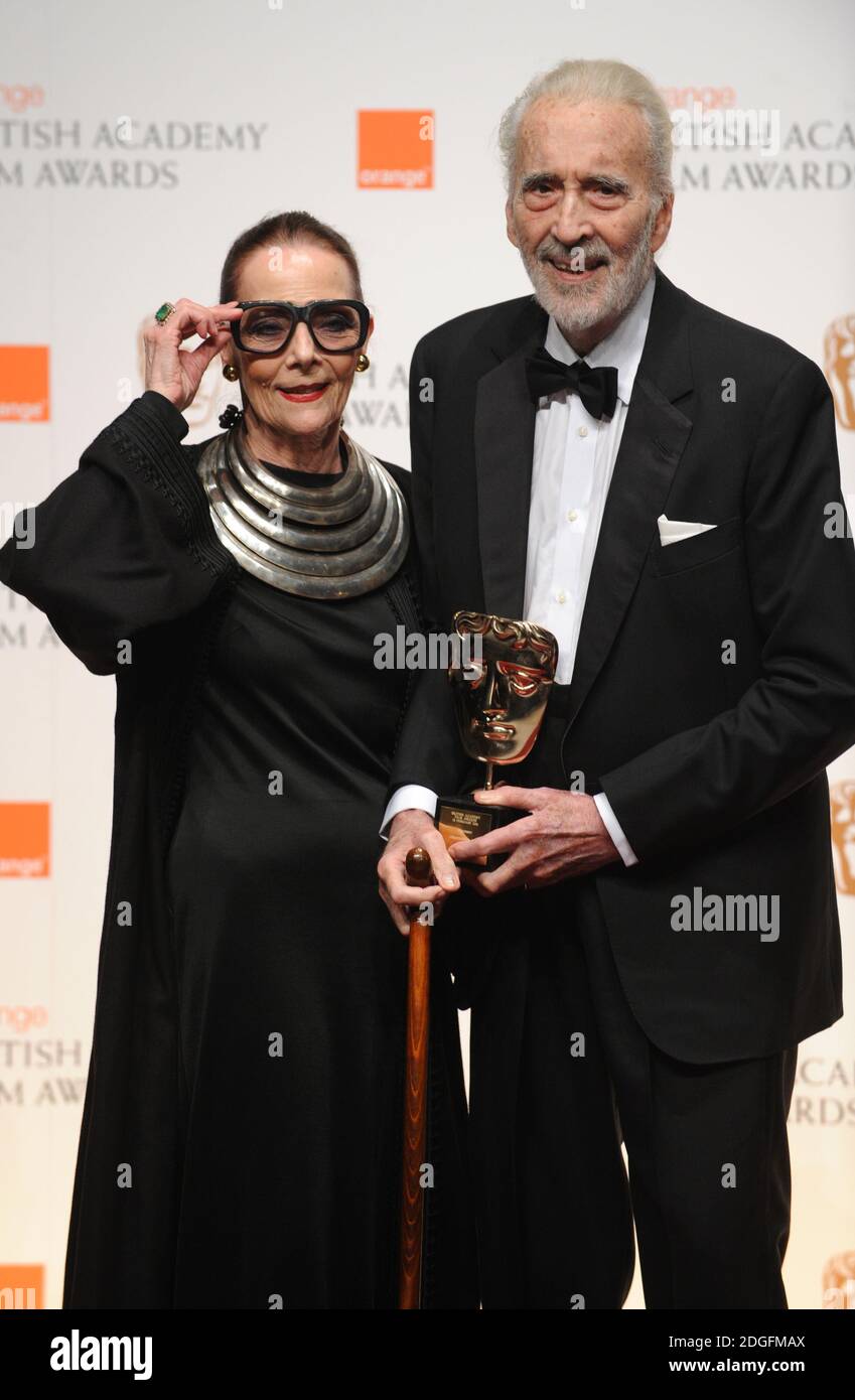 Christopher Lee and wife in the press room at the 2011 Orange British ...