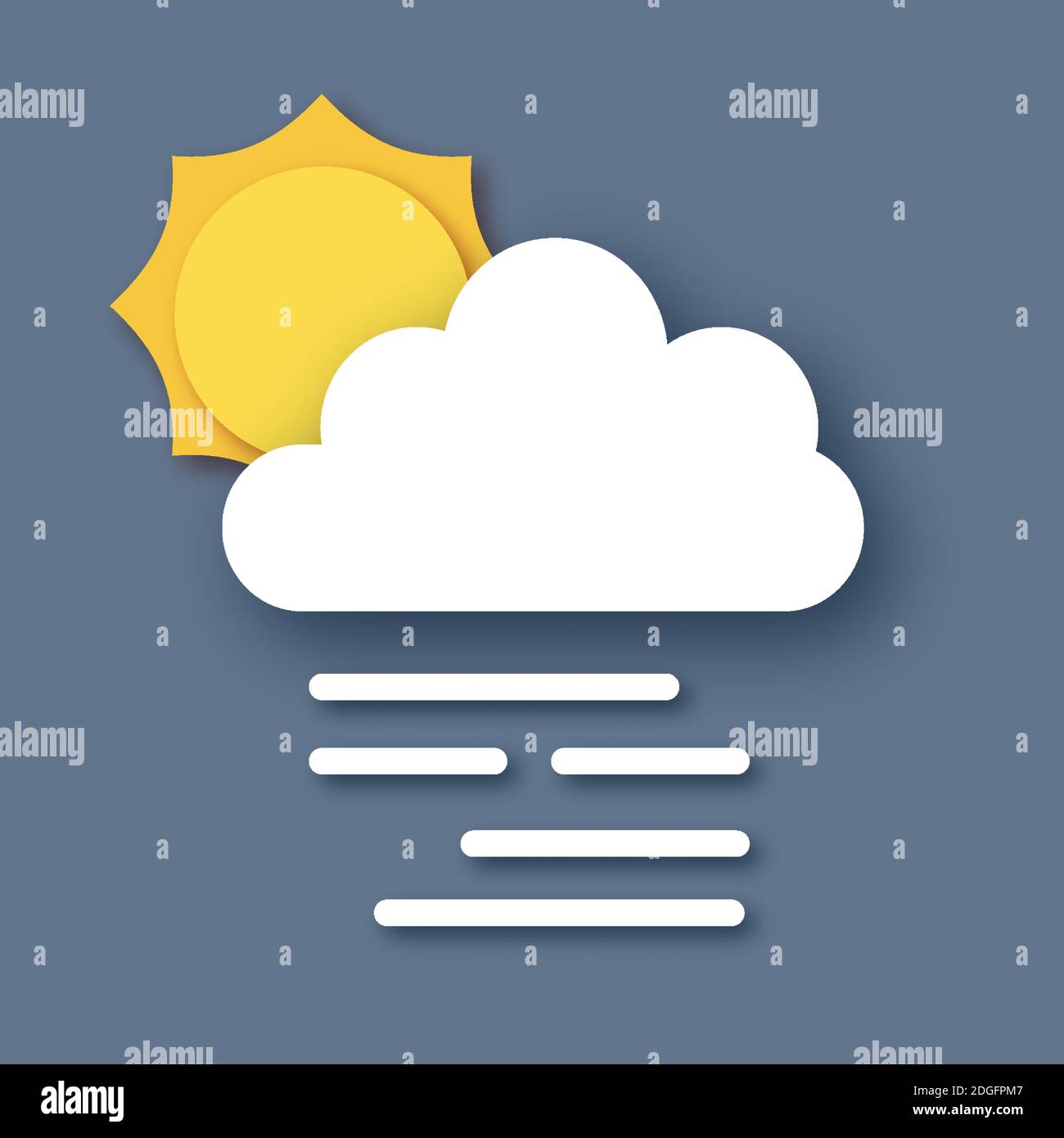 Sun. Steam cloud. Paper cut Weather. Fog or mist in the dark sky ...