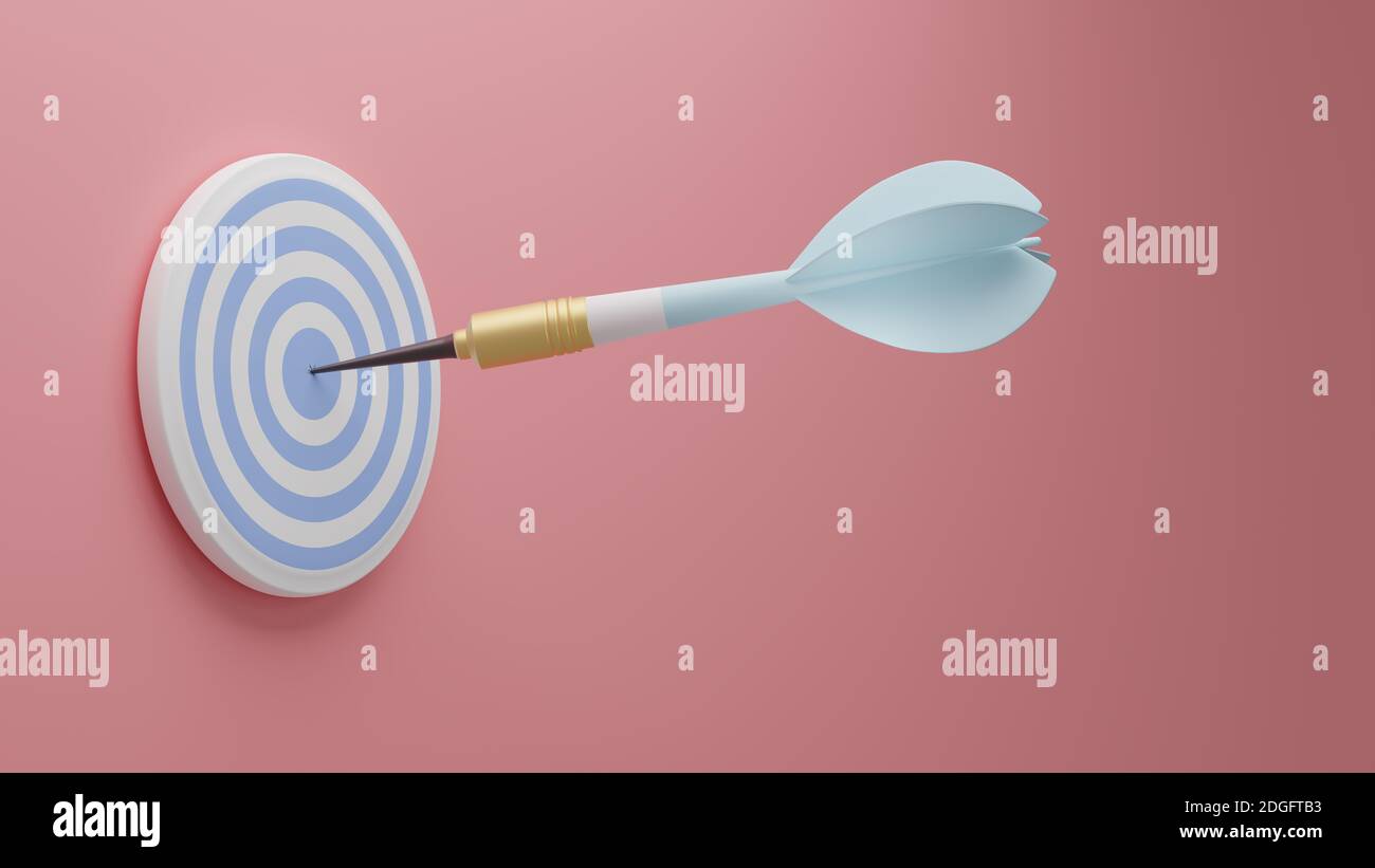 Light blue arrow and darts target aim on the pink background . 3d ...
