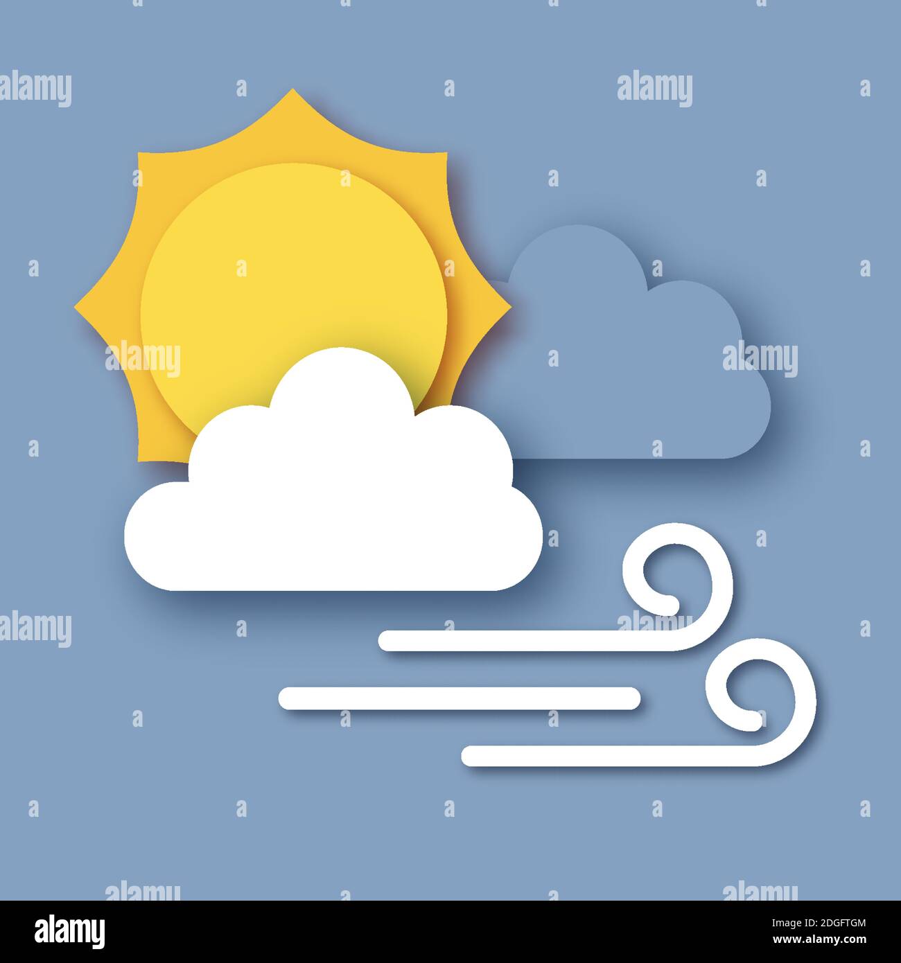 Sun with cloud. Windy time. Cloudy sky. Paper cut Weather. Vector Stock ...