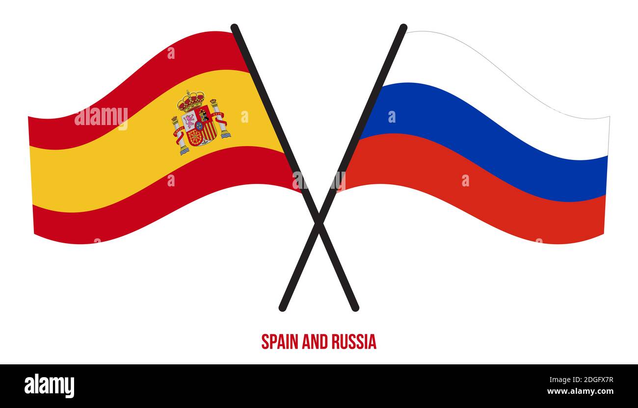 Spain and Russia Flags Crossed And Waving Flat Style. Official ...