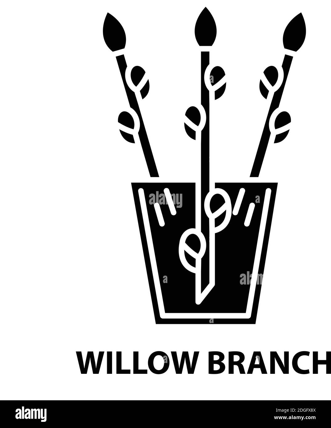 willow branch icon, black vector sign with editable strokes, concept ...