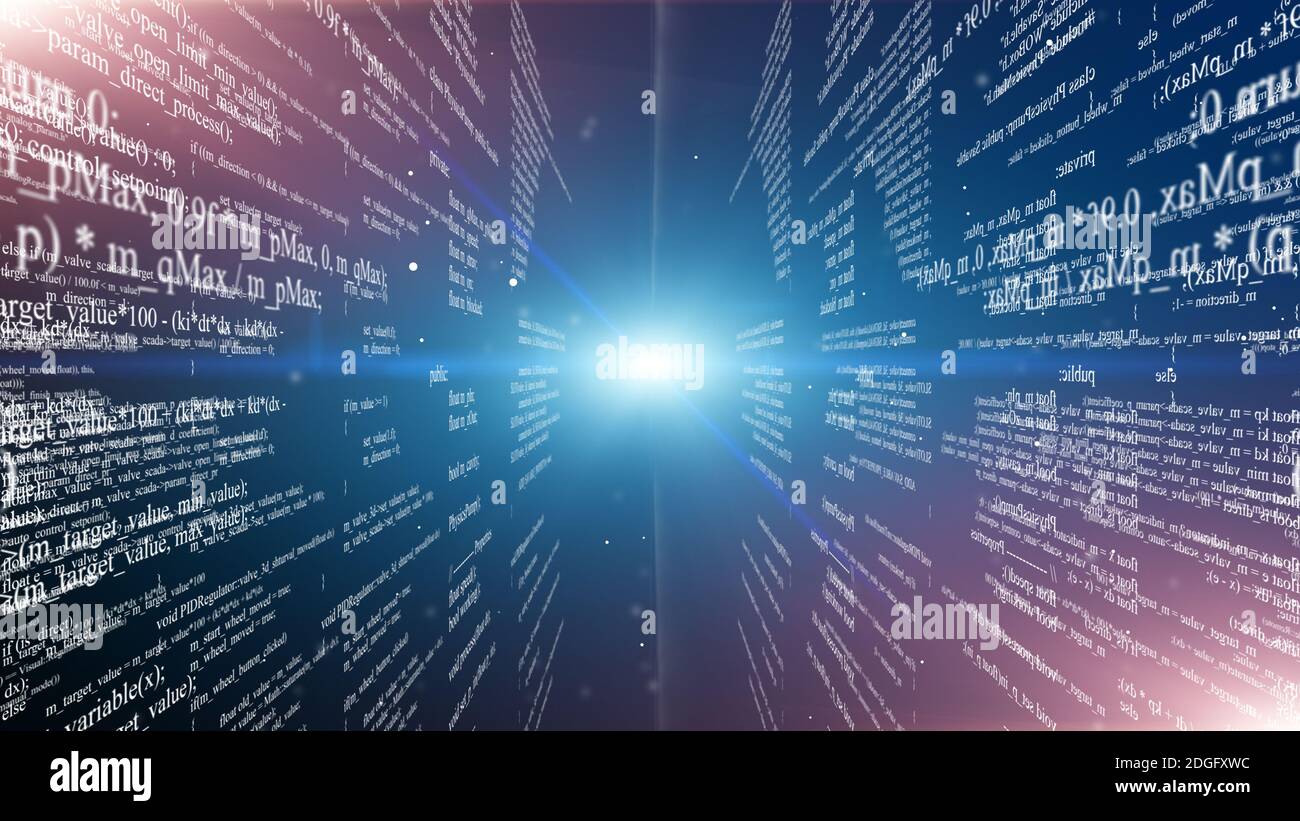 Abstract digital program code in blocks on a black background Stock ...