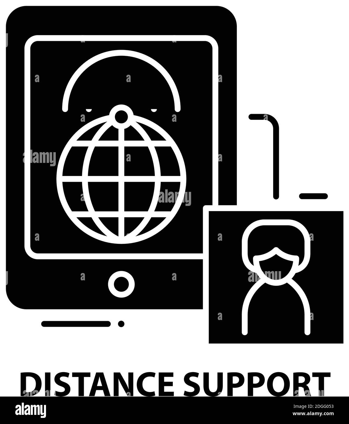 distance support icon, black vector sign with editable strokes, concept ...
