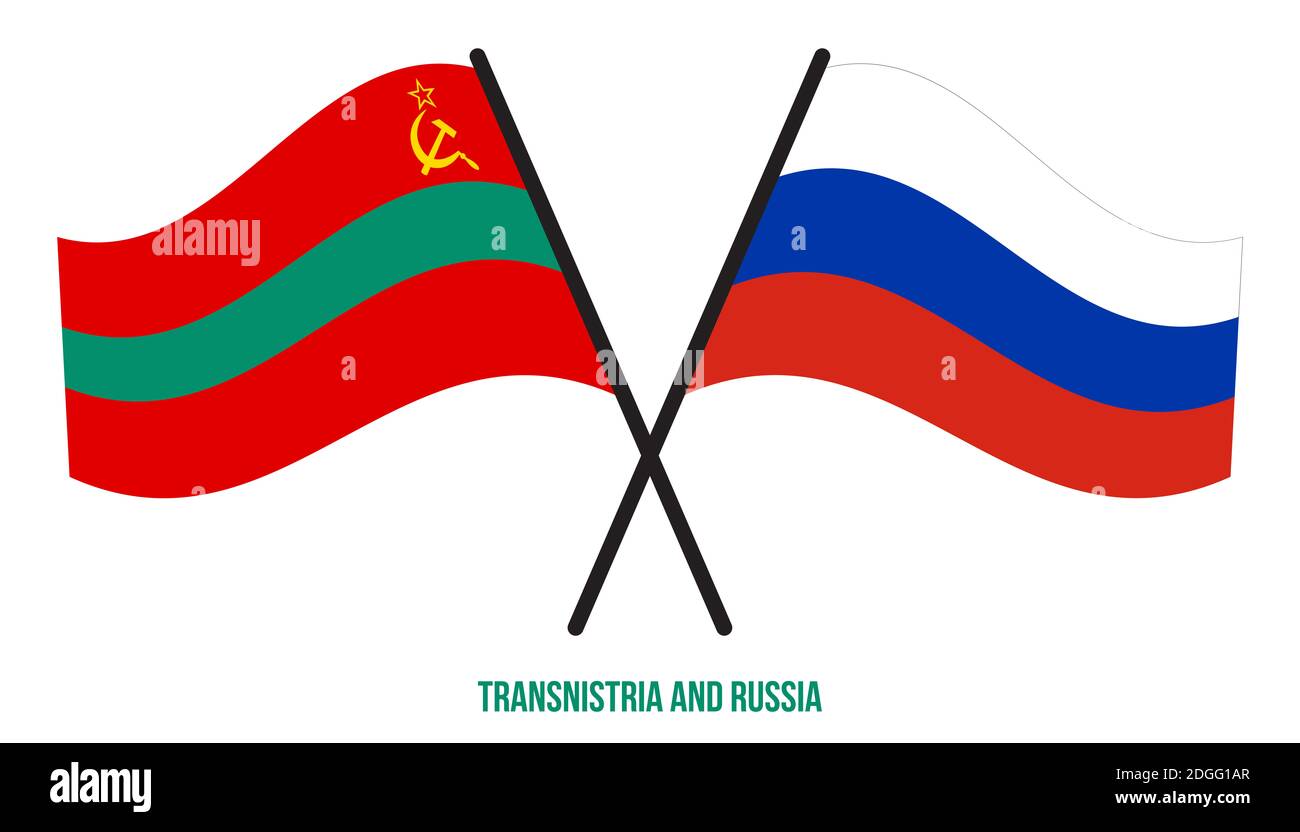 Transnistria and Russia Flags Crossed And Waving Flat Style. Official ...