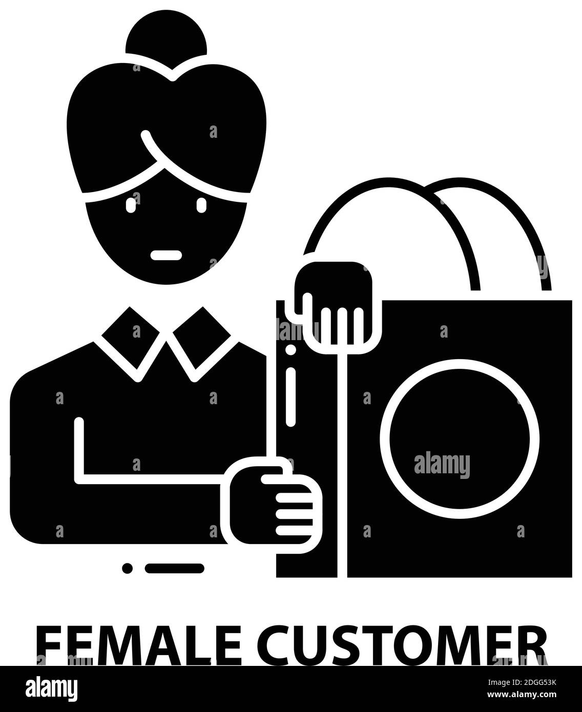 female customer icon, black vector sign with editable strokes, concept ...