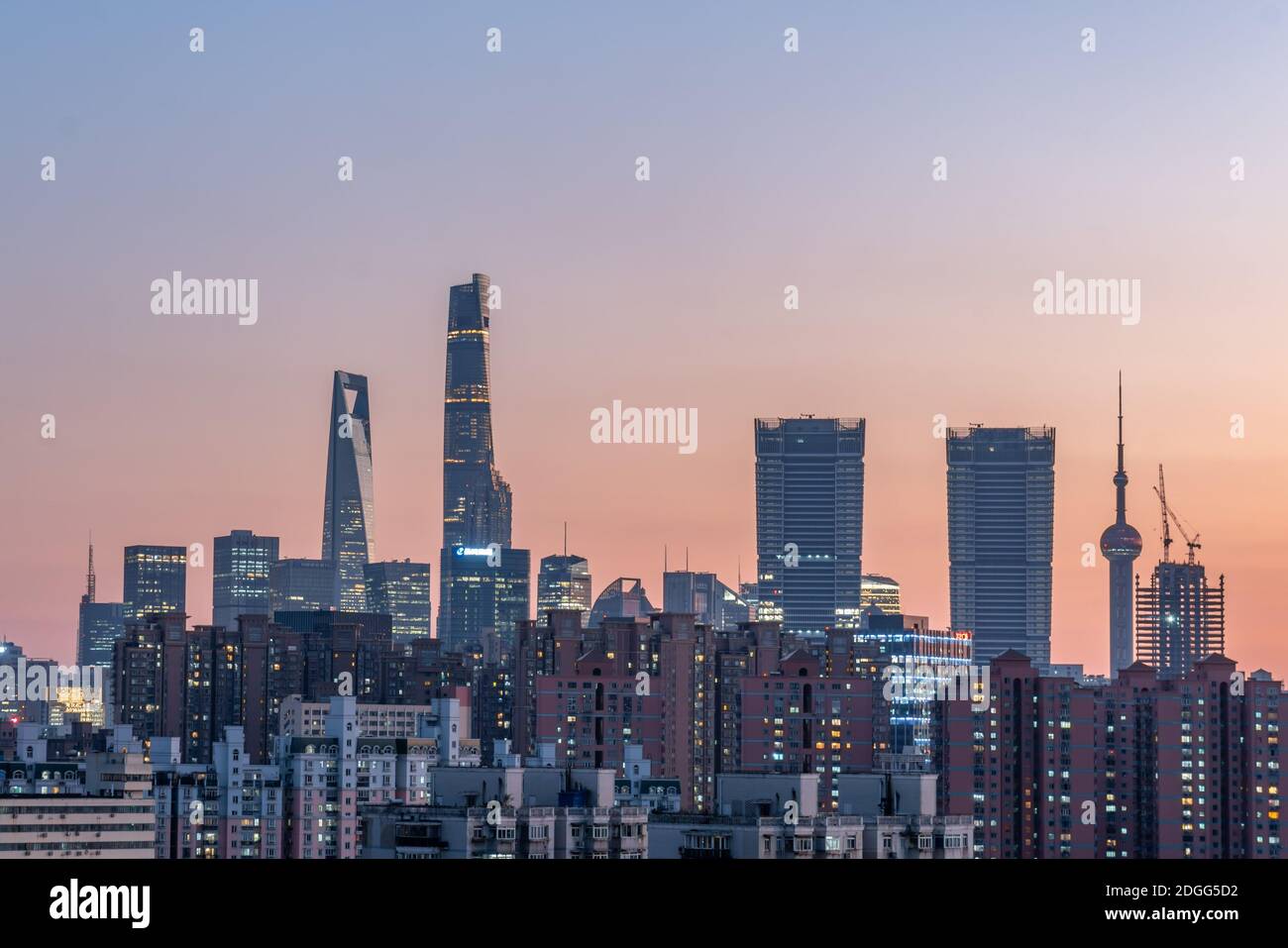 Skyscrapers at the Lujiazui New Area and the Bund stand steadily with ...