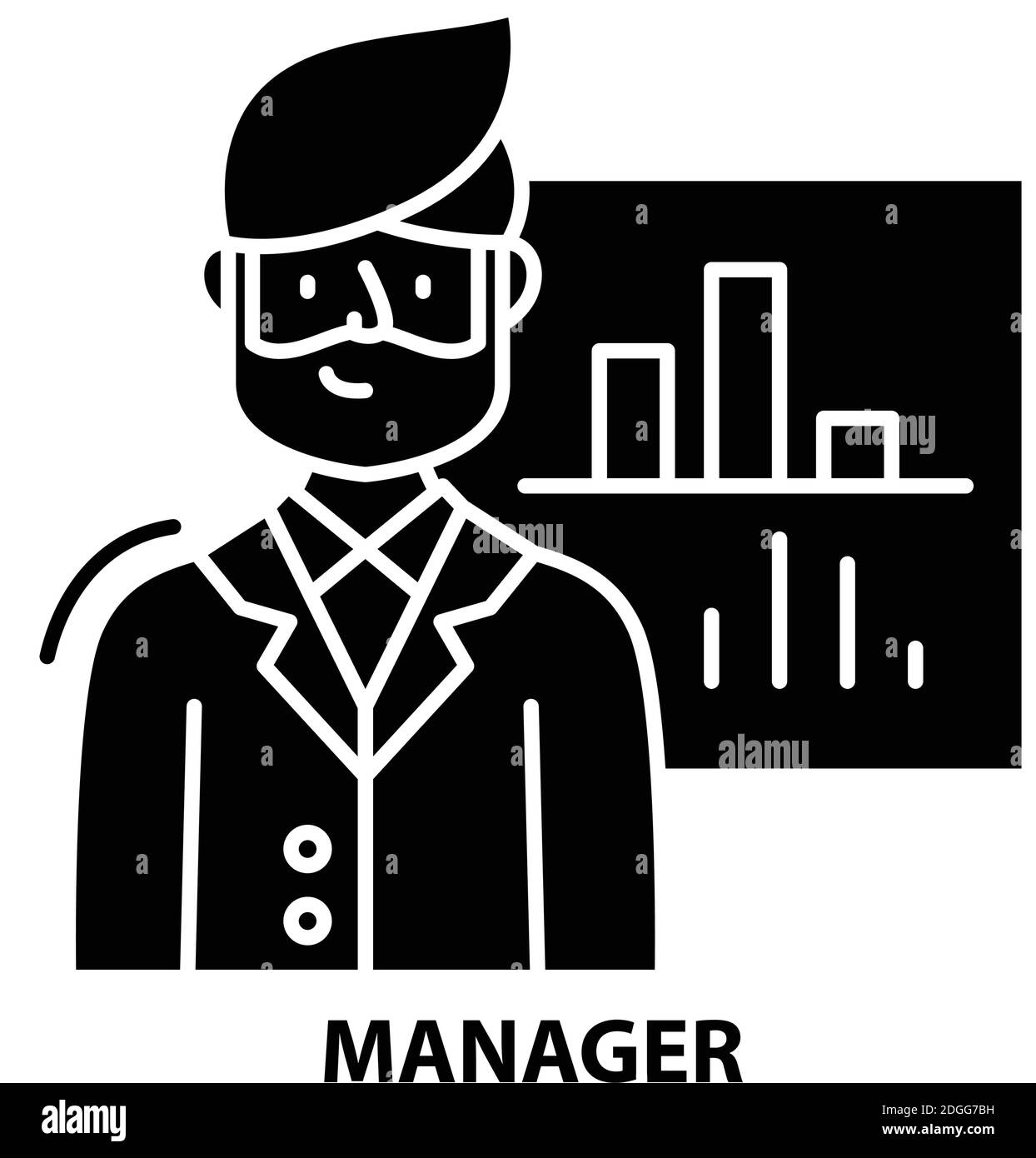 manager symbol icon, black vector sign with editable strokes, concept ...