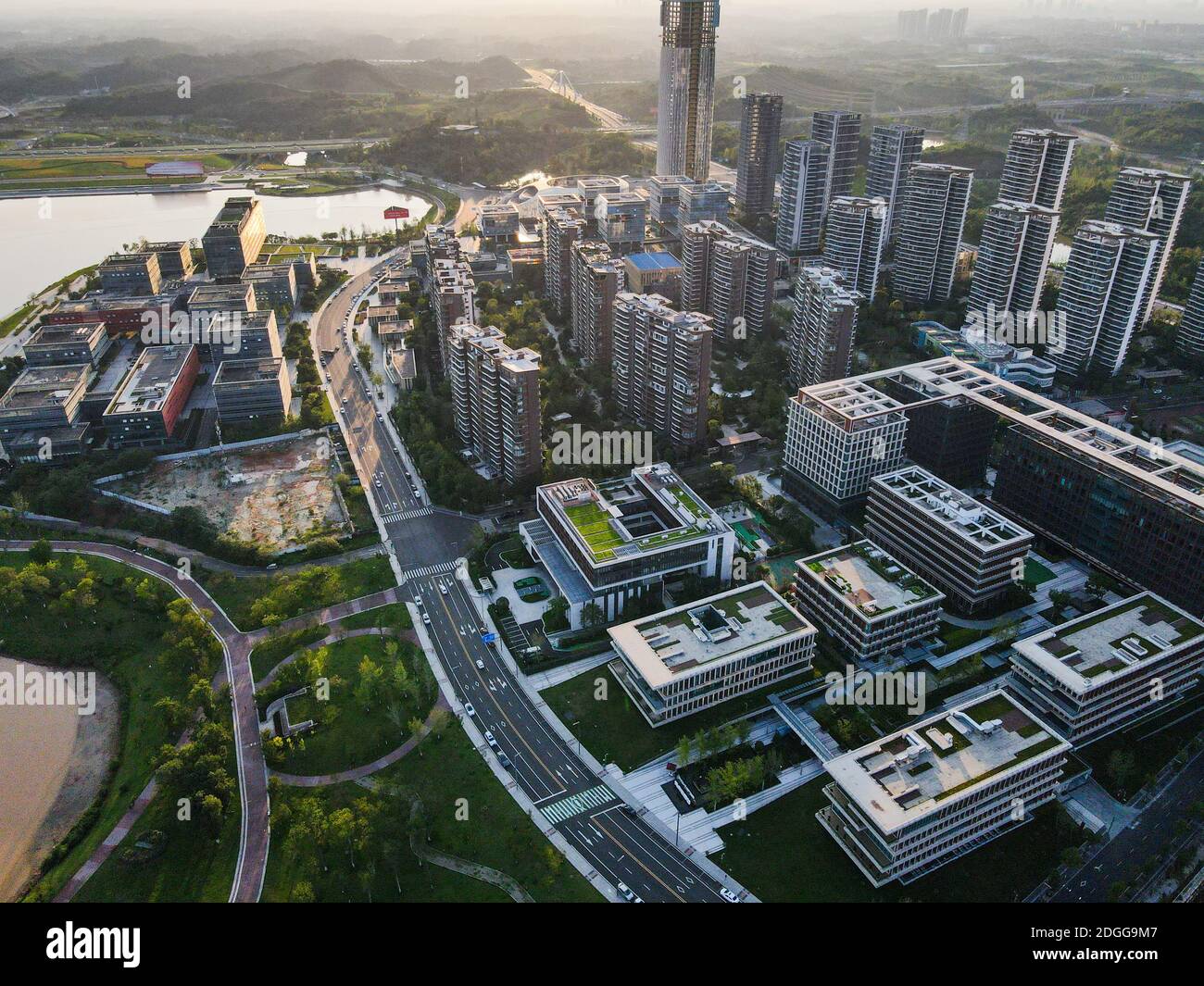 --FILE--An aerial view of Chengdu Science City, which has a planned ...