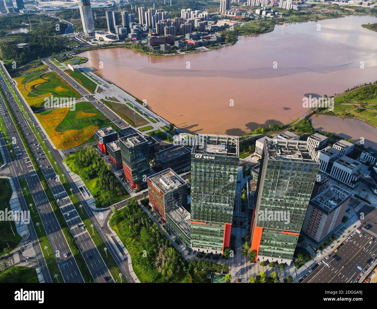 --FILE--An aerial view of Chengdu Science City, Tianfu Jingrong Center, and Tianfu New Economy ...