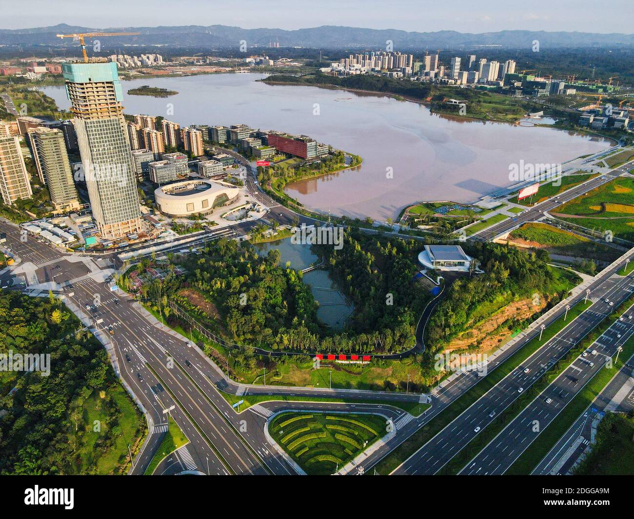 --FILE--An aerial view of Chengdu Science City, which has a planned ...