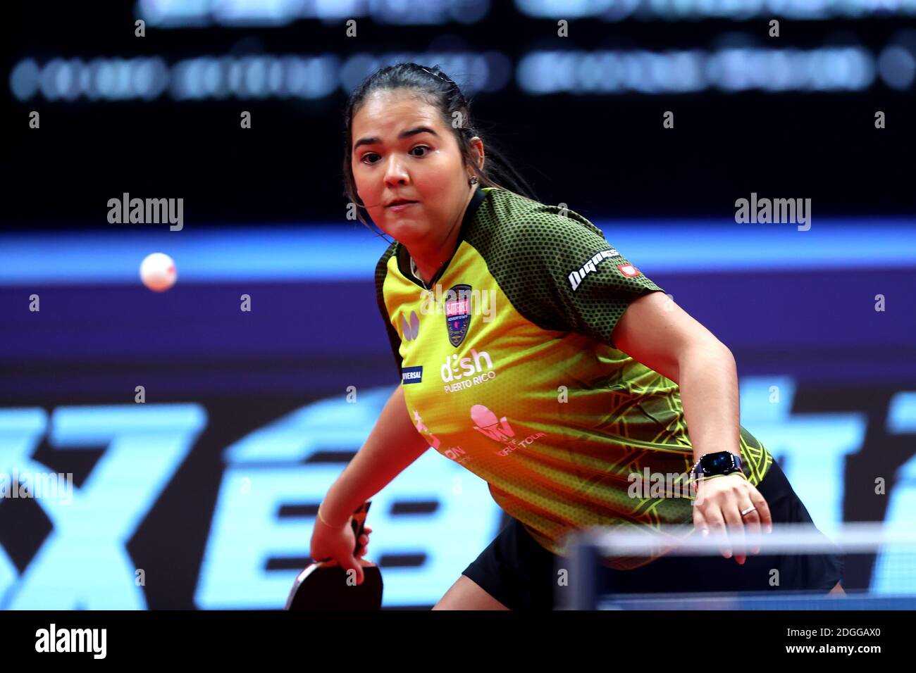 Puerto Rican table tennis player Adriana Diaz plays against Taiwanese ...