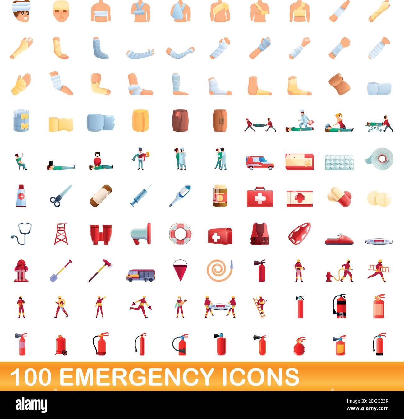 100 emergency icons set. Cartoon illustration of 100 emergency icons ...