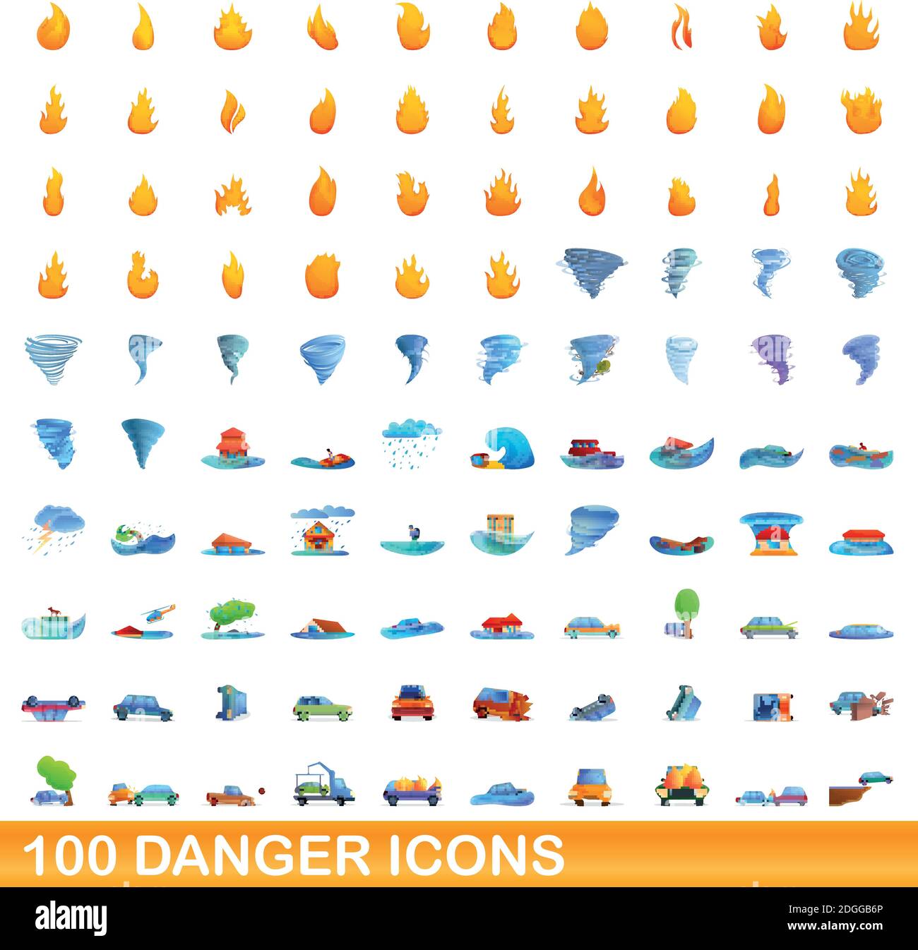 100 danger icons set. Cartoon illustration of 100 danger icons vector ...
