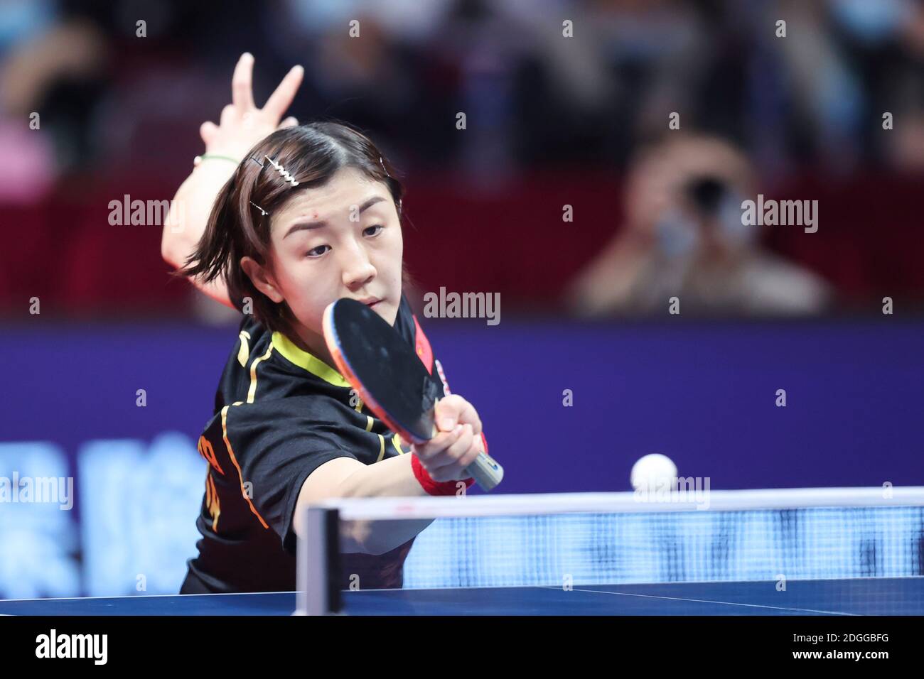 Chinese table tennis player Chen Meng plays against Chinese table ...