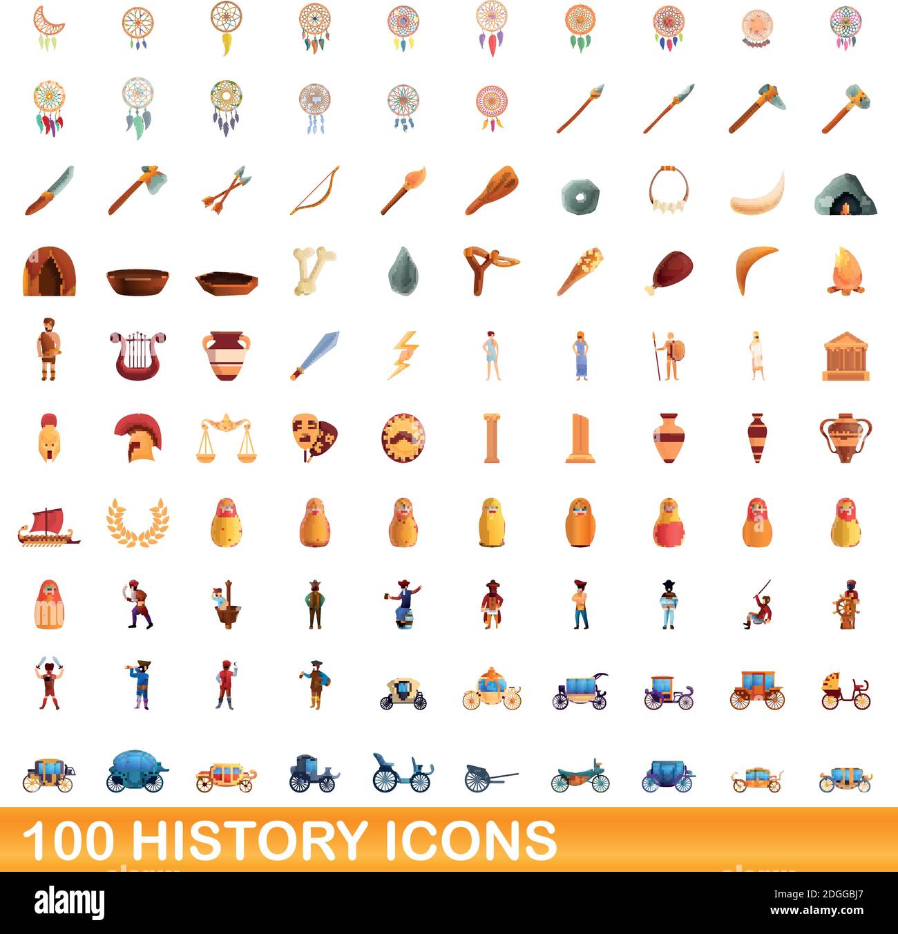100 history icons set. Cartoon illustration of 100 history icons vector ...