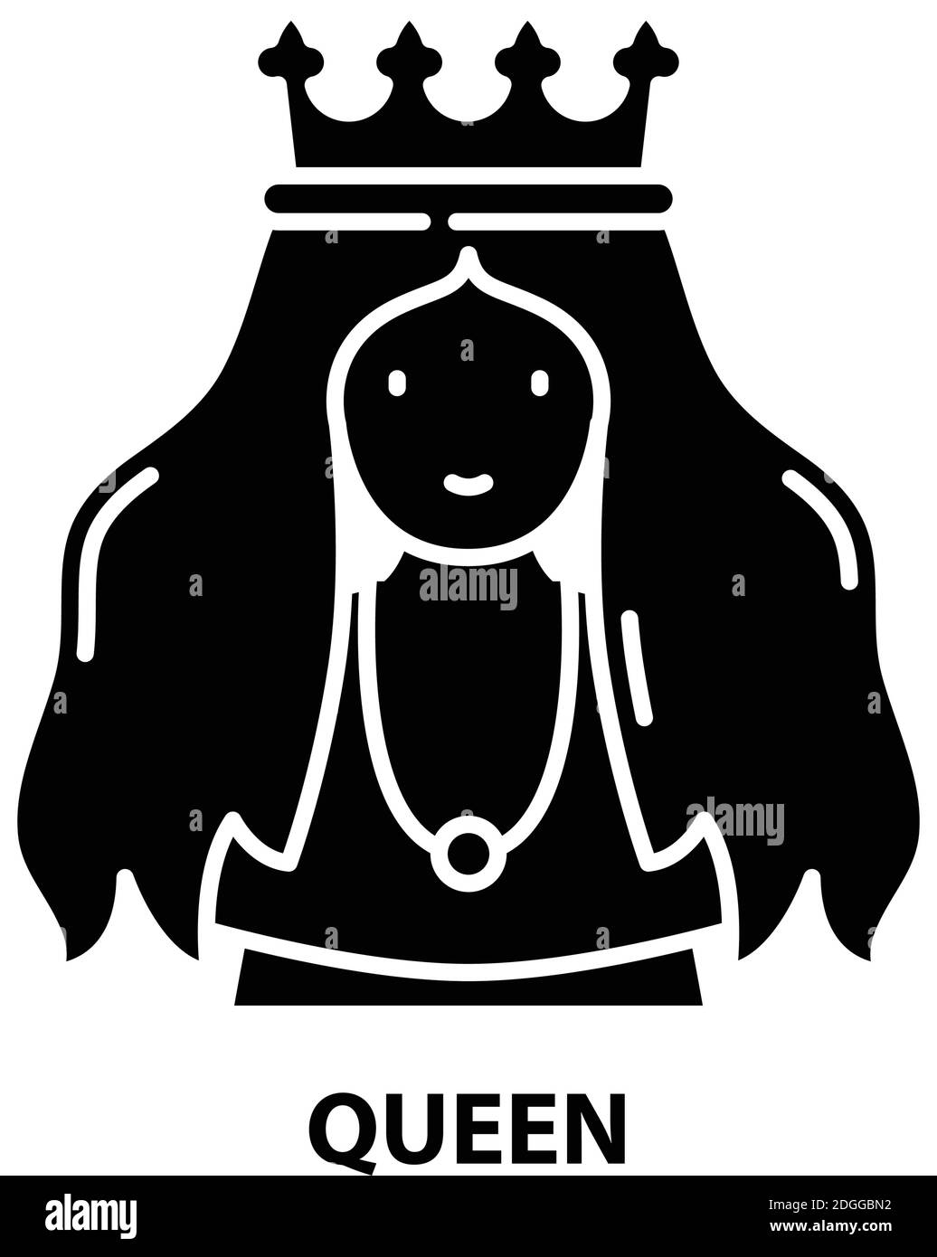 queen icon, black vector sign with editable strokes, concept ...