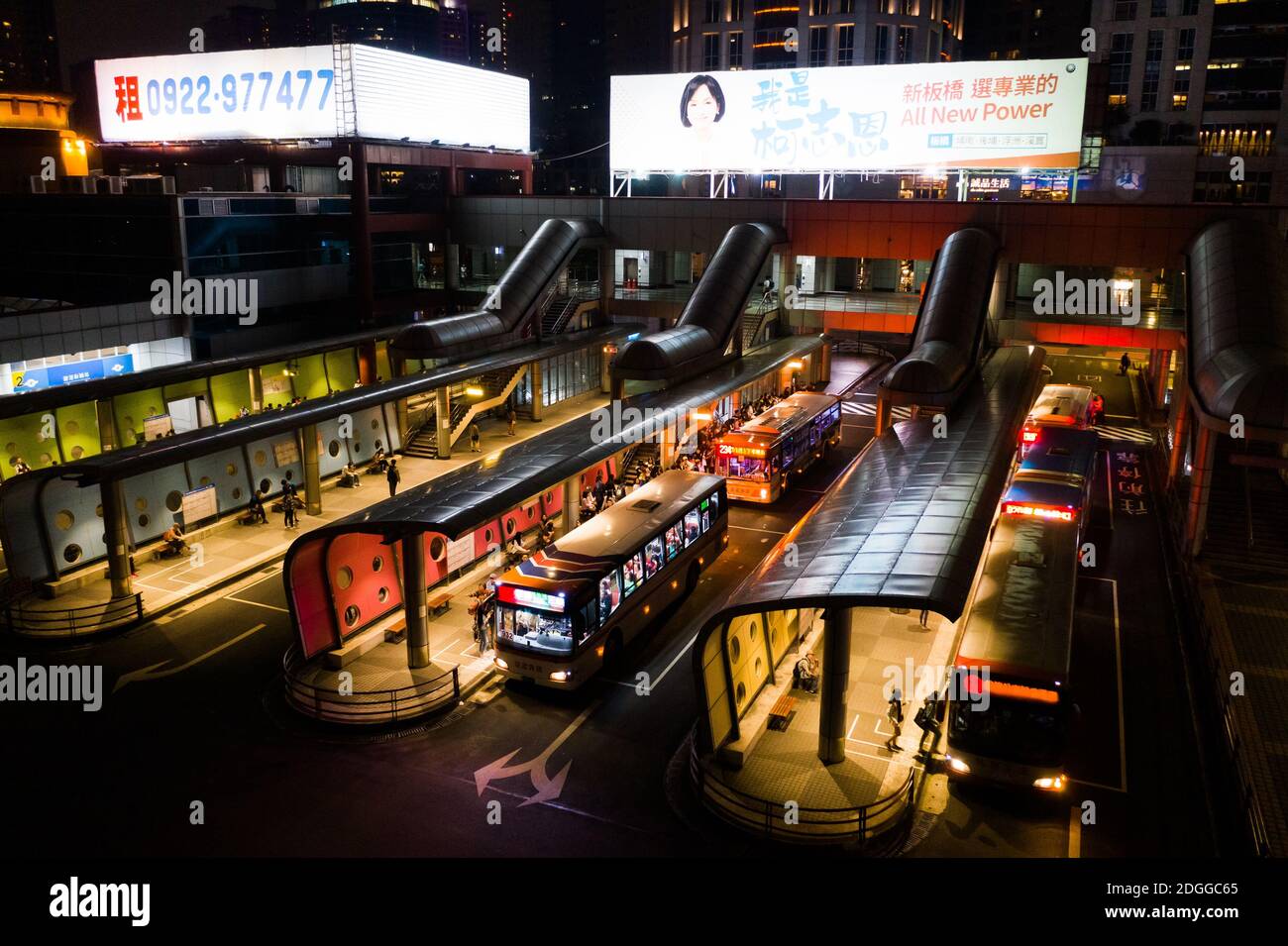 Night scene with bus terminal Stock Photo - Alamy