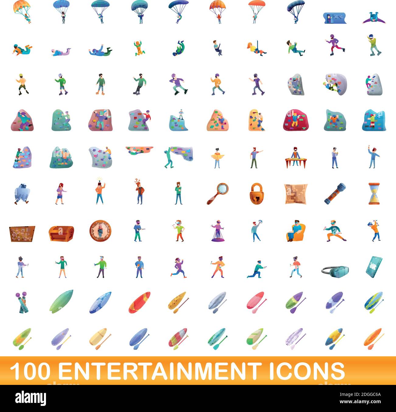 100 entertainment icons set. Cartoon illustration of 100 entertainment ...