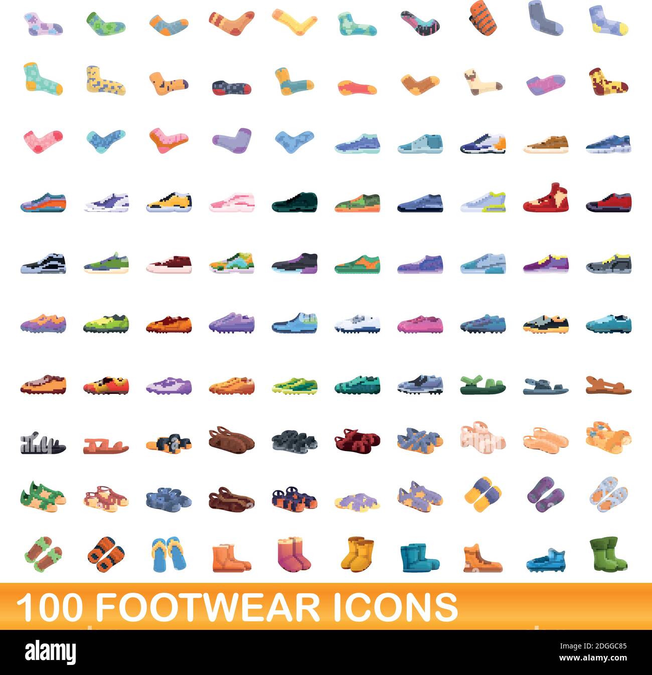 100 footwear icons set. Cartoon illustration of 100 footwear icons ...