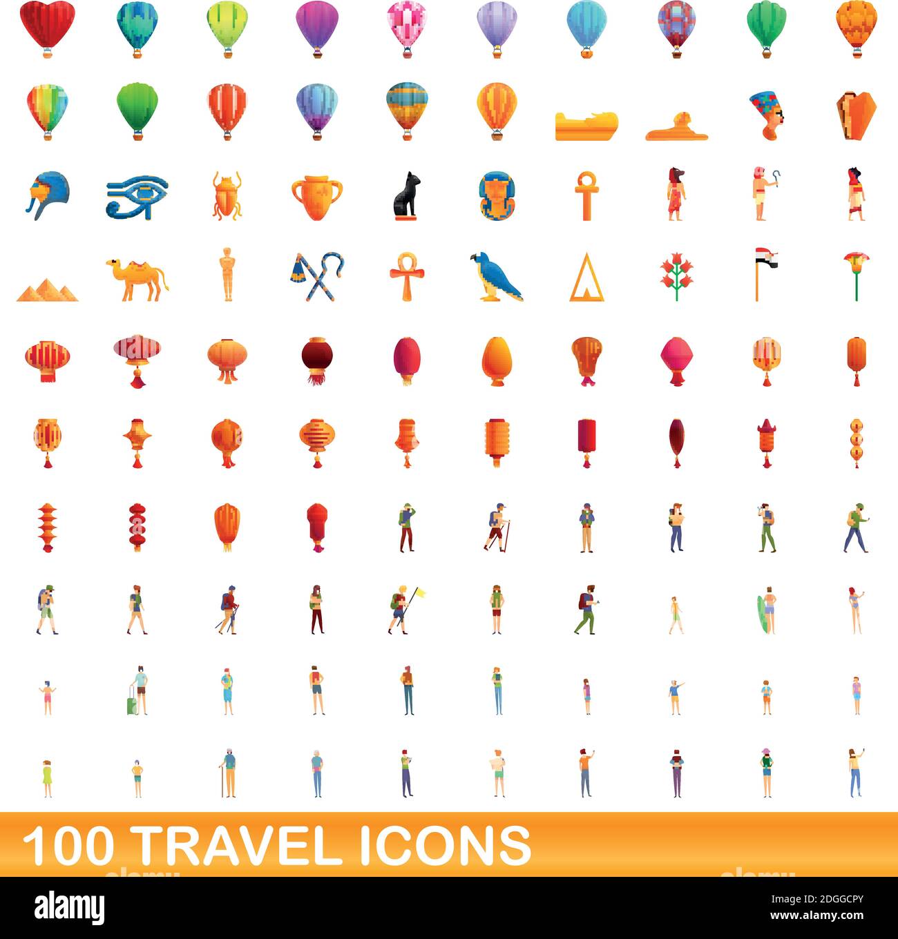 100 travel icons set. Cartoon illustration of 100 travel icons vector ...