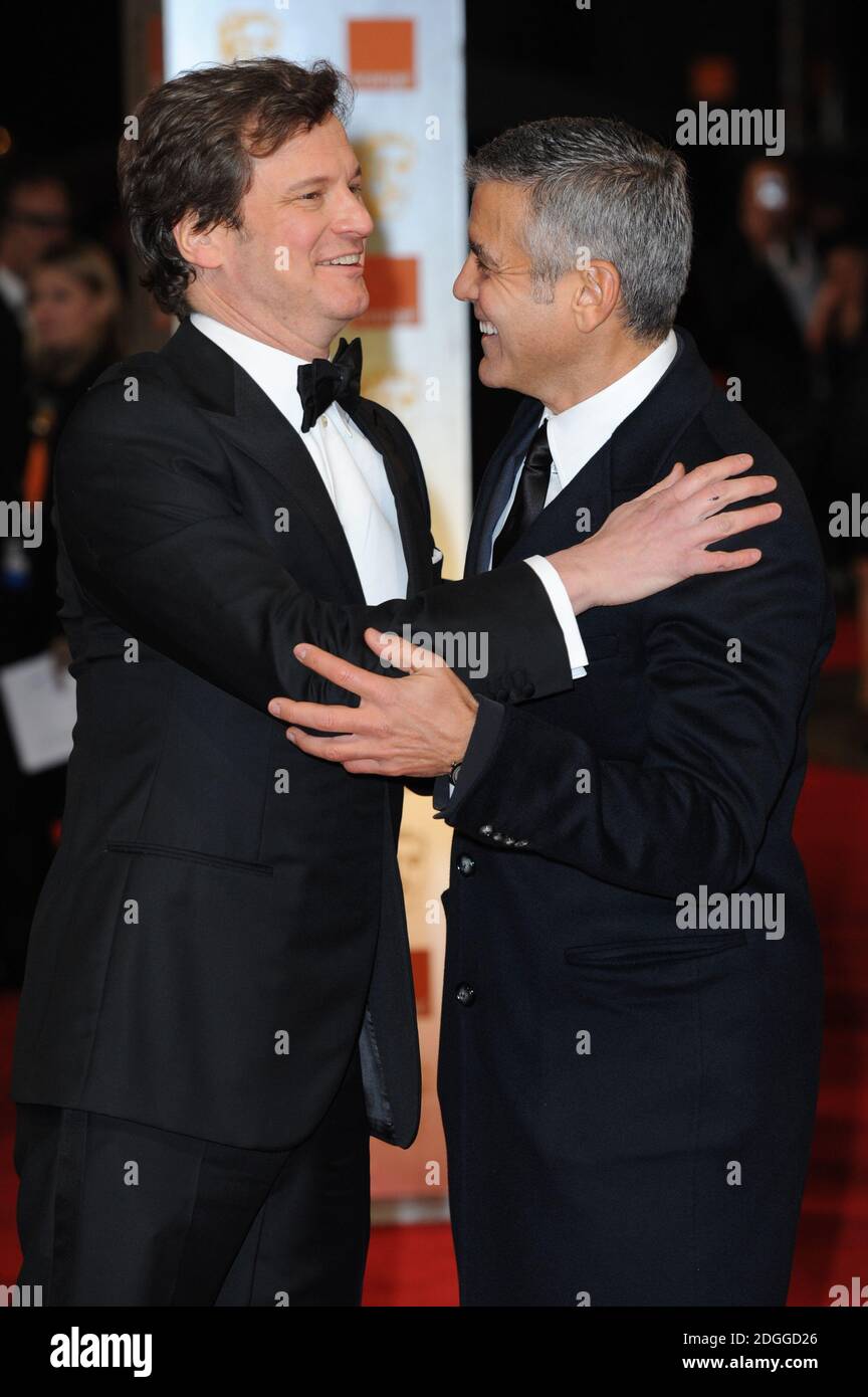 Colin Firth and George Clooney arriving at the Orange British Academy ...