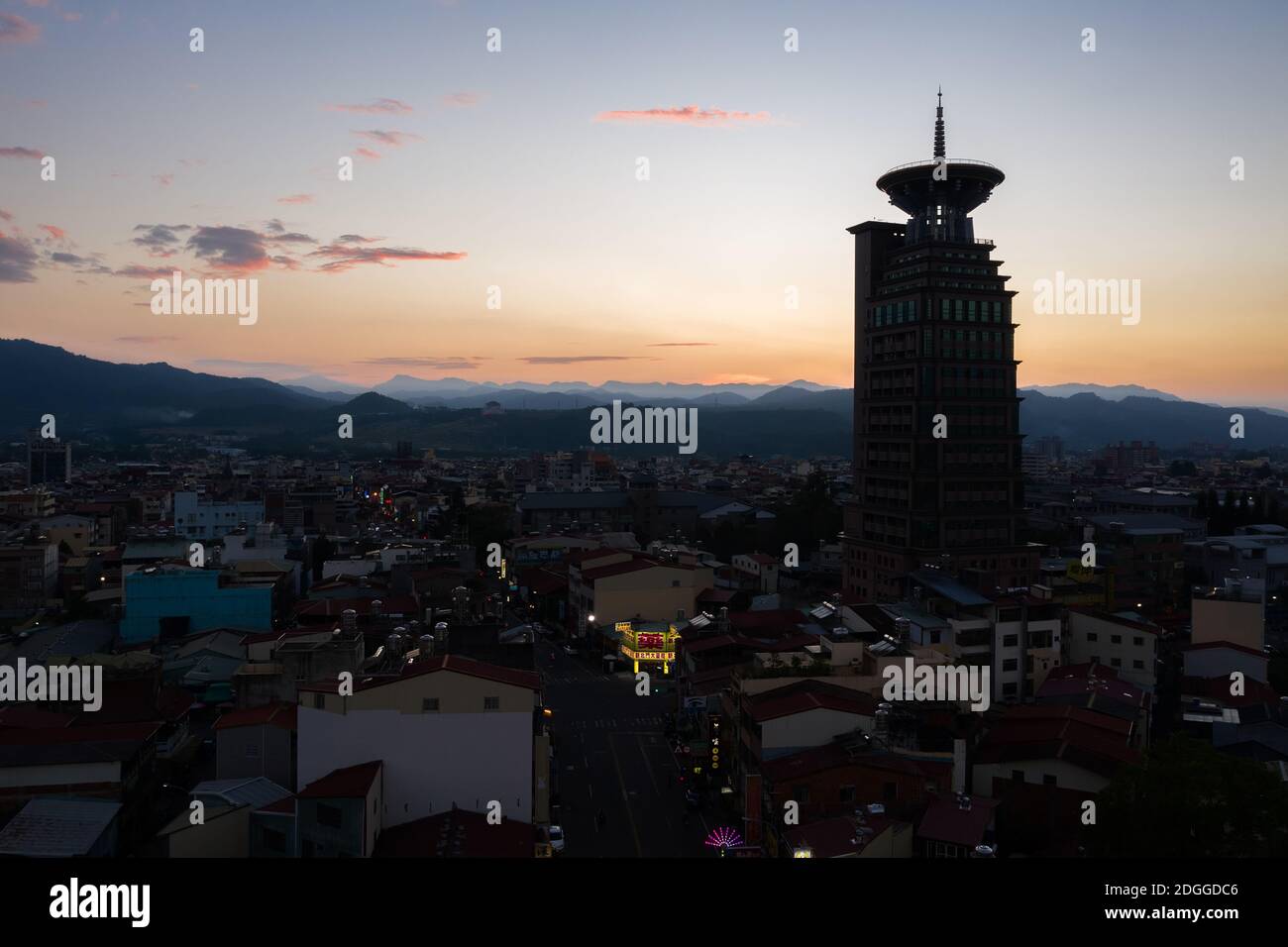 Aerial view of Puli town with buildings in the evening Stock Photo - Alamy