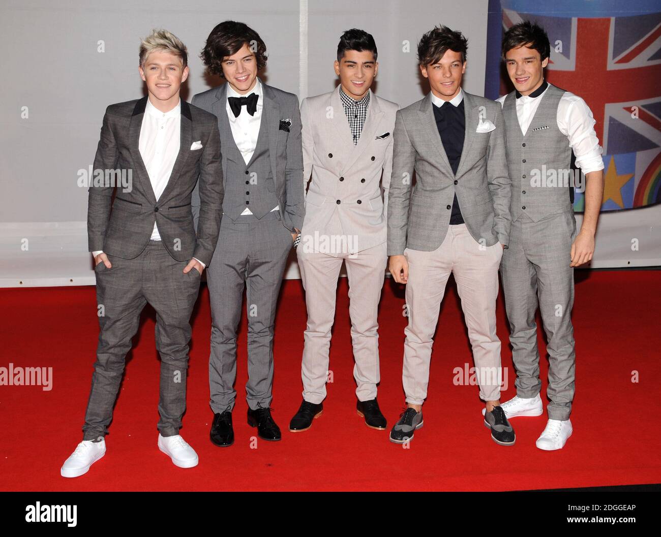 One Direction arriving at The Brit Awards 2012, The O2 Arena, Greenwich ...