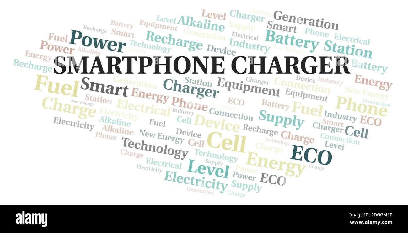 Smartphone Charger typography word cloud create with text only Stock ...