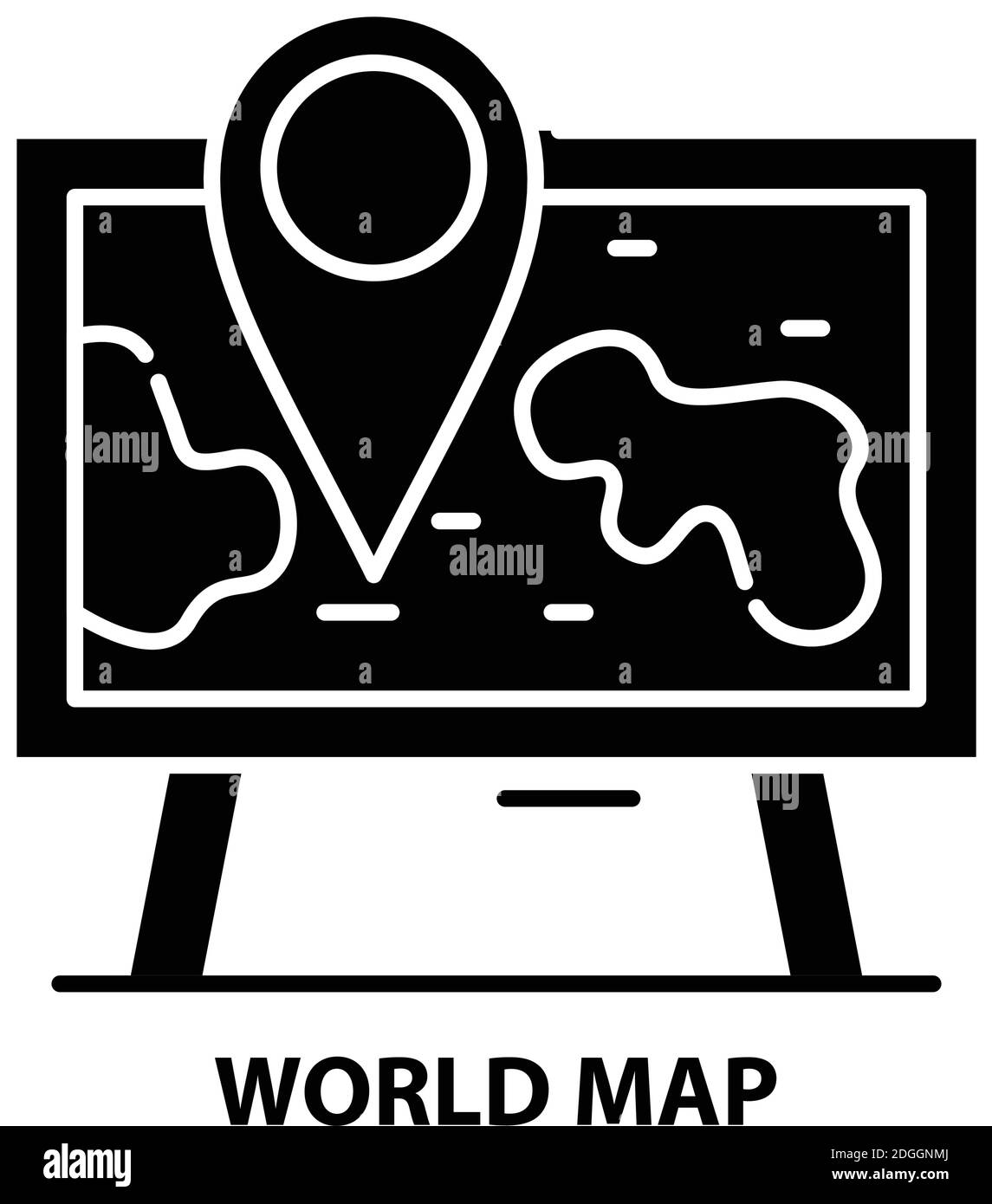 world map icon, black vector sign with editable strokes, concept ...