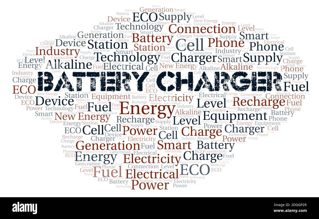 Battery Charger typography word cloud create with text only Stock Photo ...