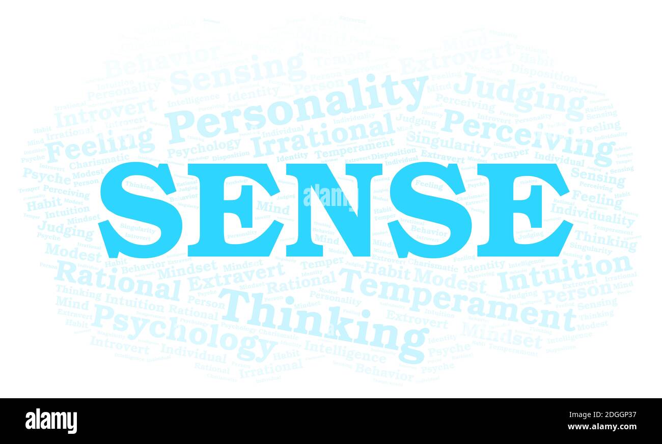 Sense typography word cloud create with text only Stock Photo - Alamy