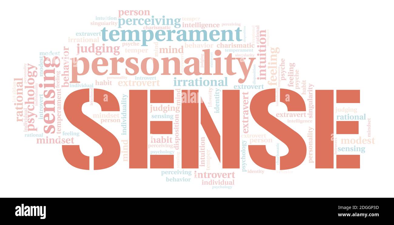 Sense typography word cloud create with text only Stock Photo - Alamy