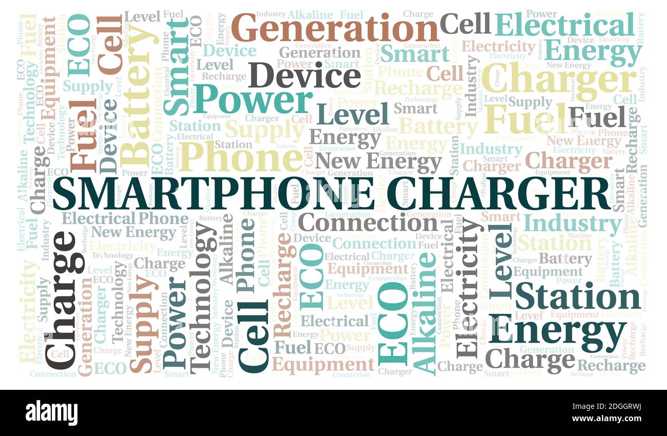 Smartphone Charger typography word cloud create with text only Stock ...