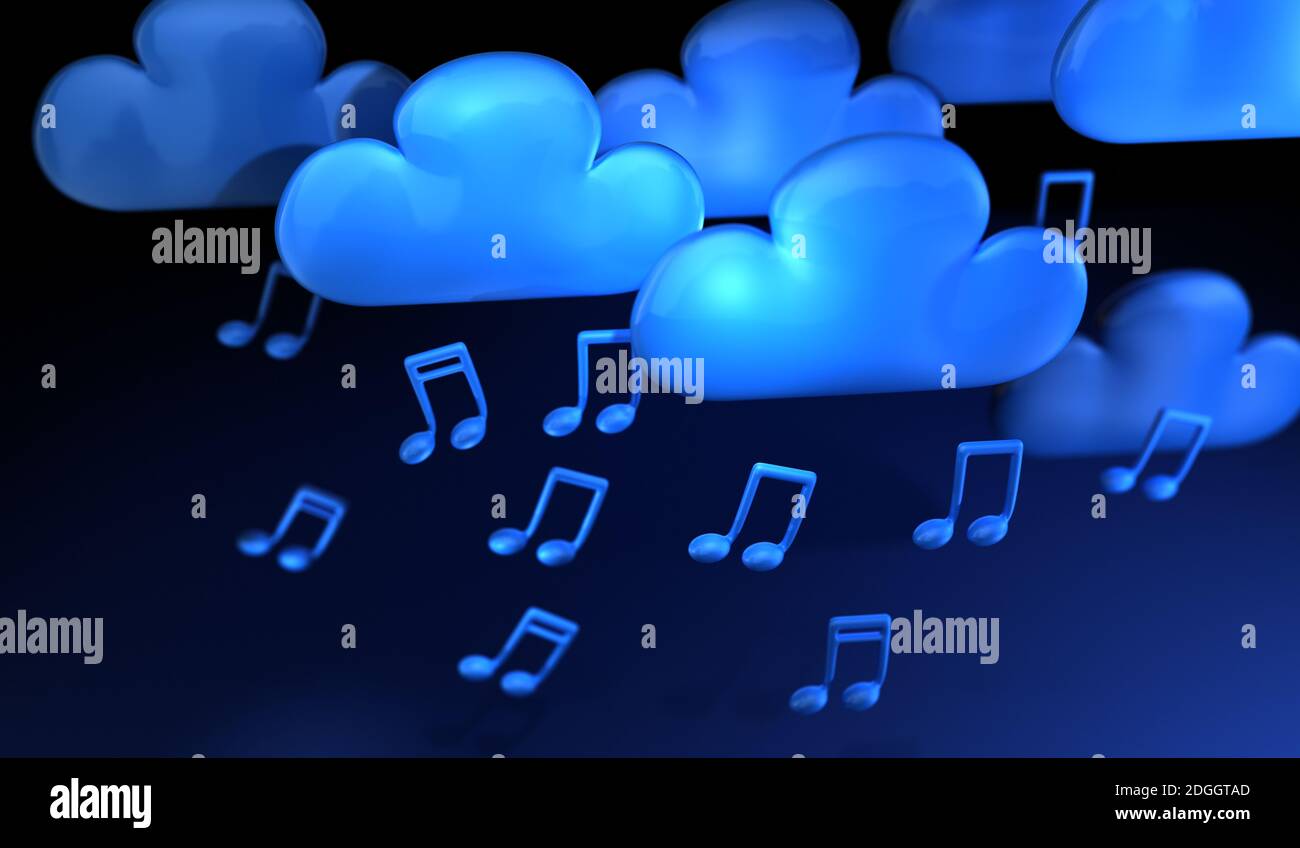 Clouds and Music Rain - 3D Rendering Stock Photo - Alamy