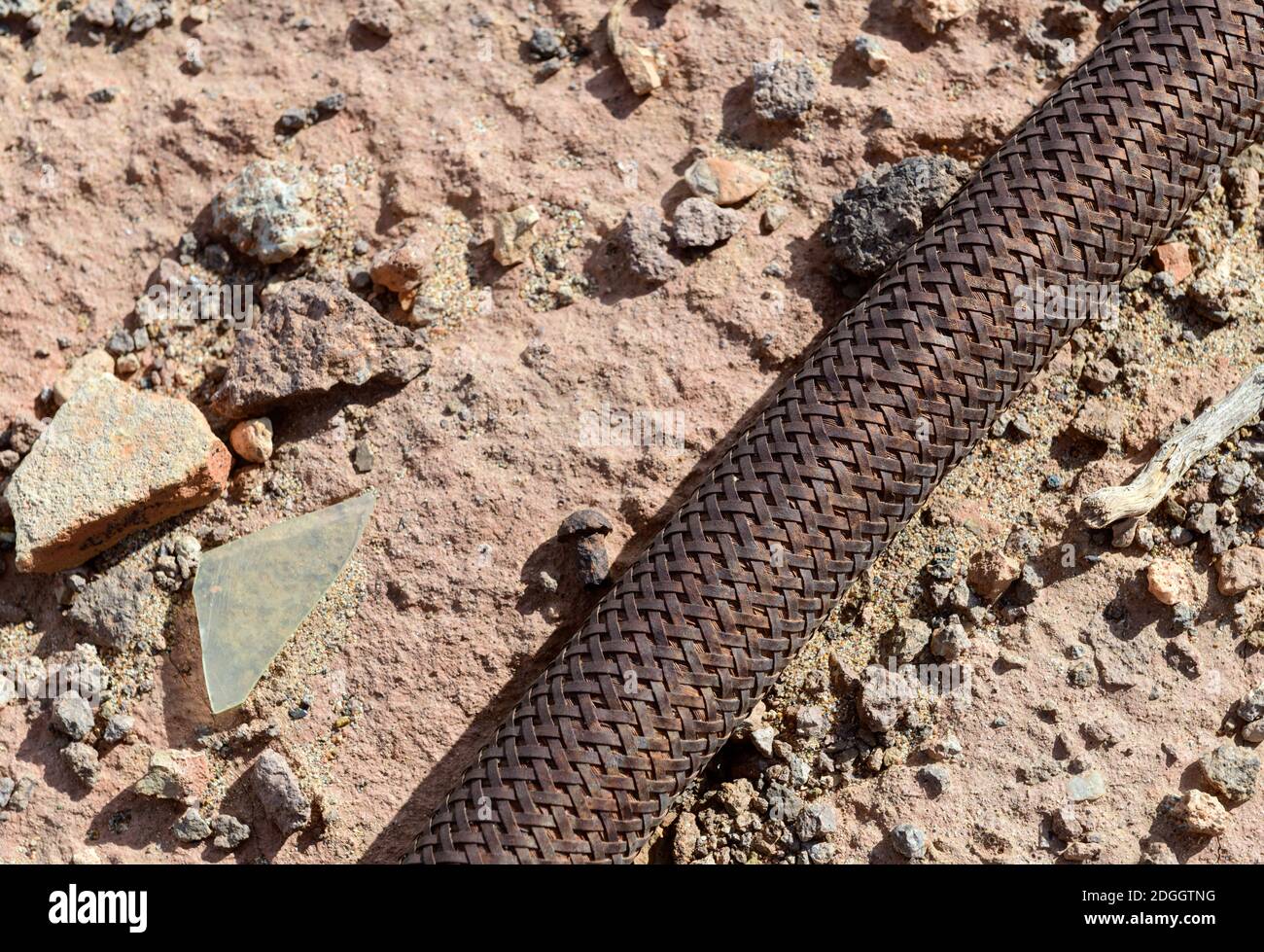 Detail of copper wire on the ground at an abandoned lead mine near ...