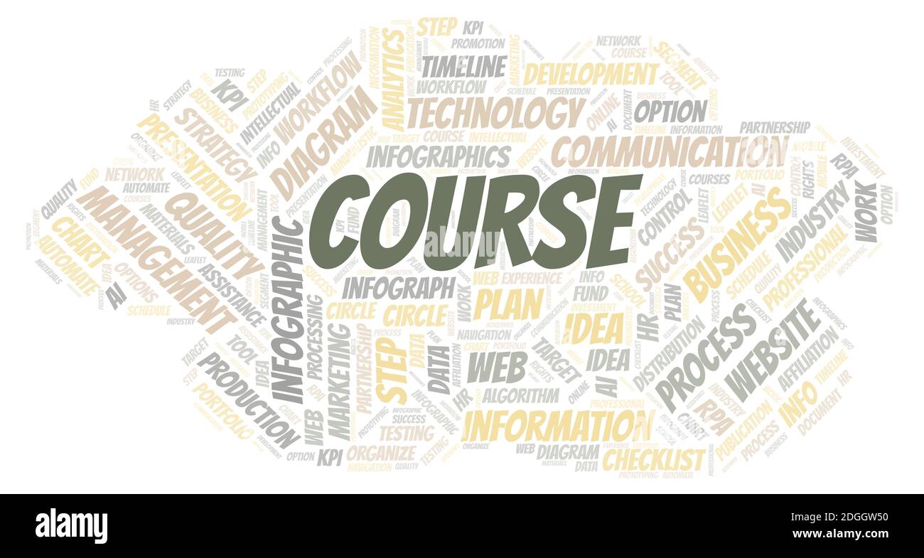 Course typography word cloud create with text only Stock Photo - Alamy