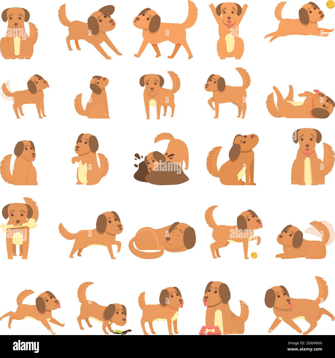 Playful dog icons set. Cartoon set of playful dog vector icons for web ...