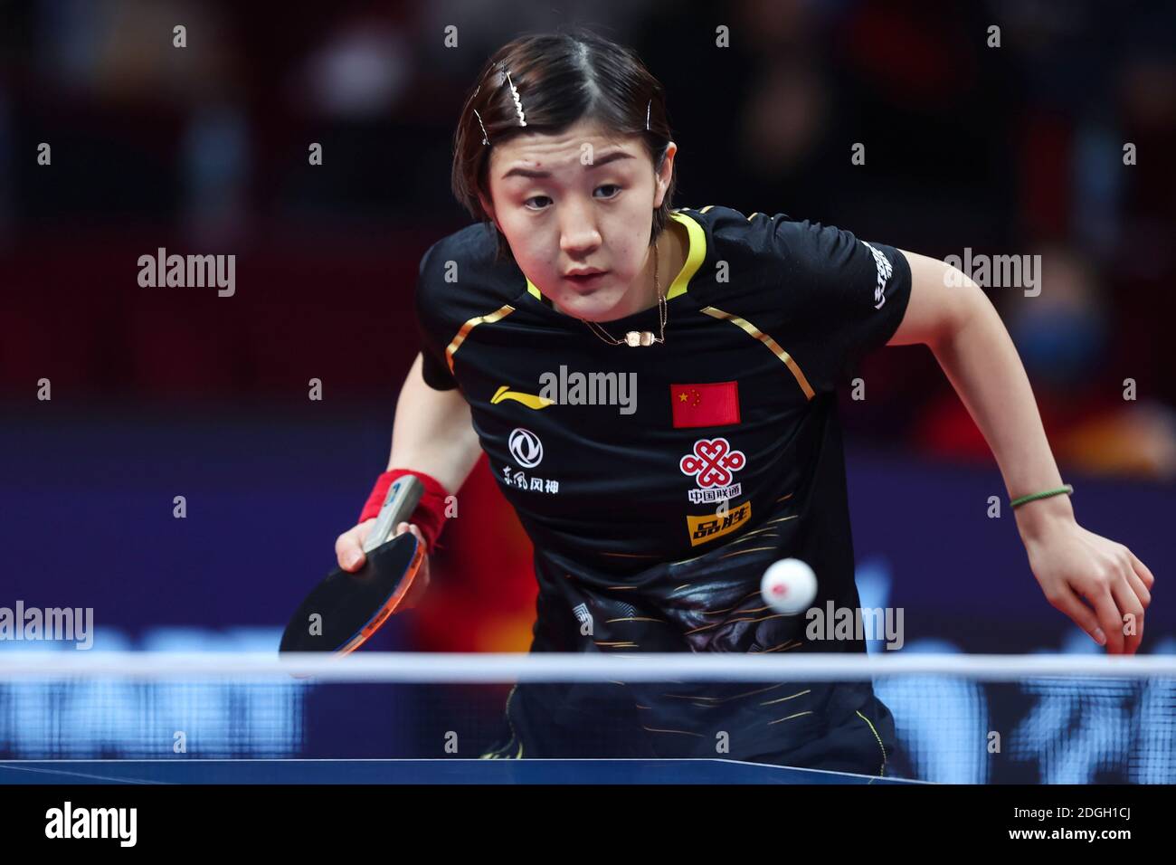 Chinese table tennis player Chen Meng plays against Chinese table ...