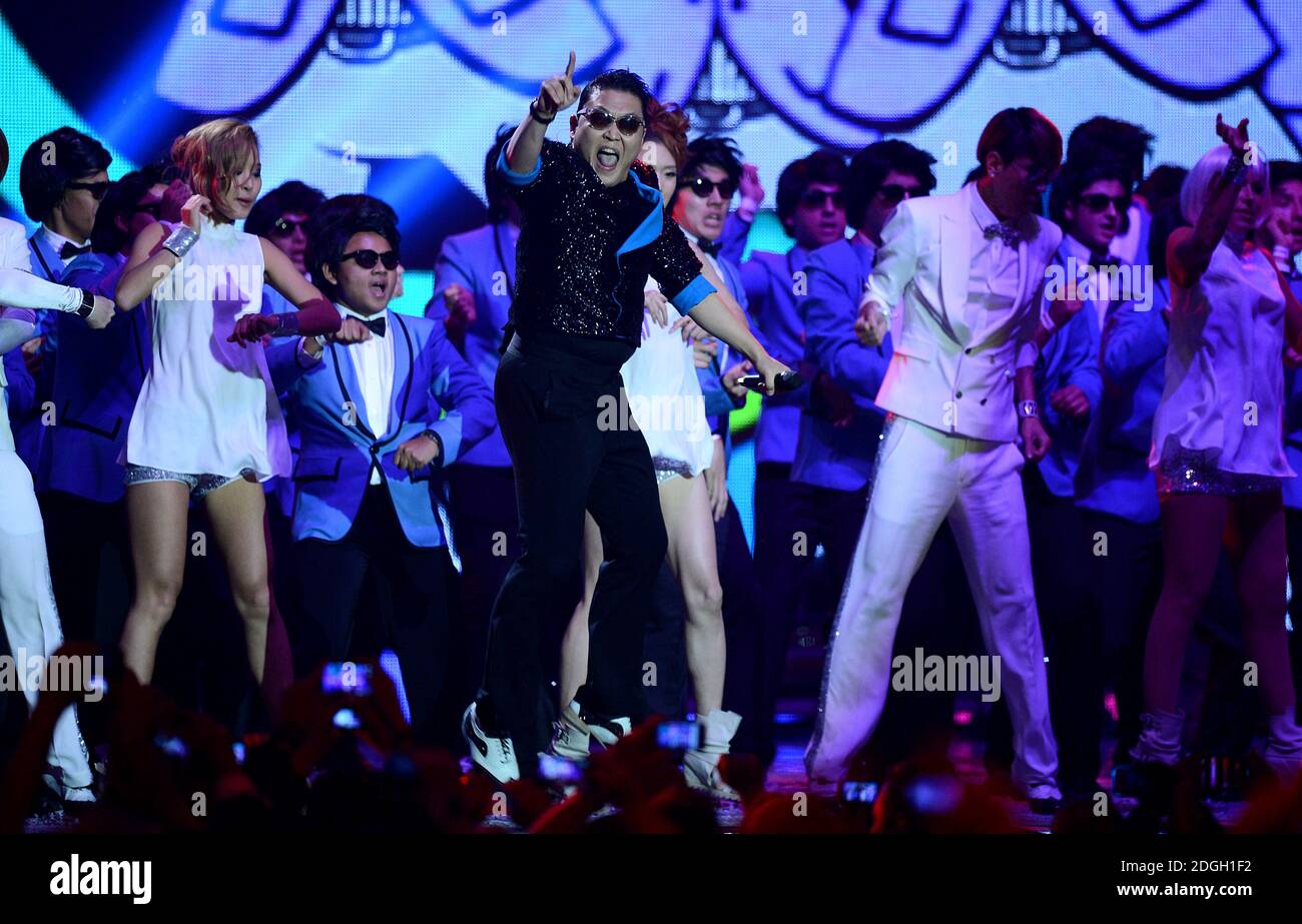 PSY on stage during the 2012 MTV Europe Music Awards at the Festhalle Frankfurt, Germany Stock ...