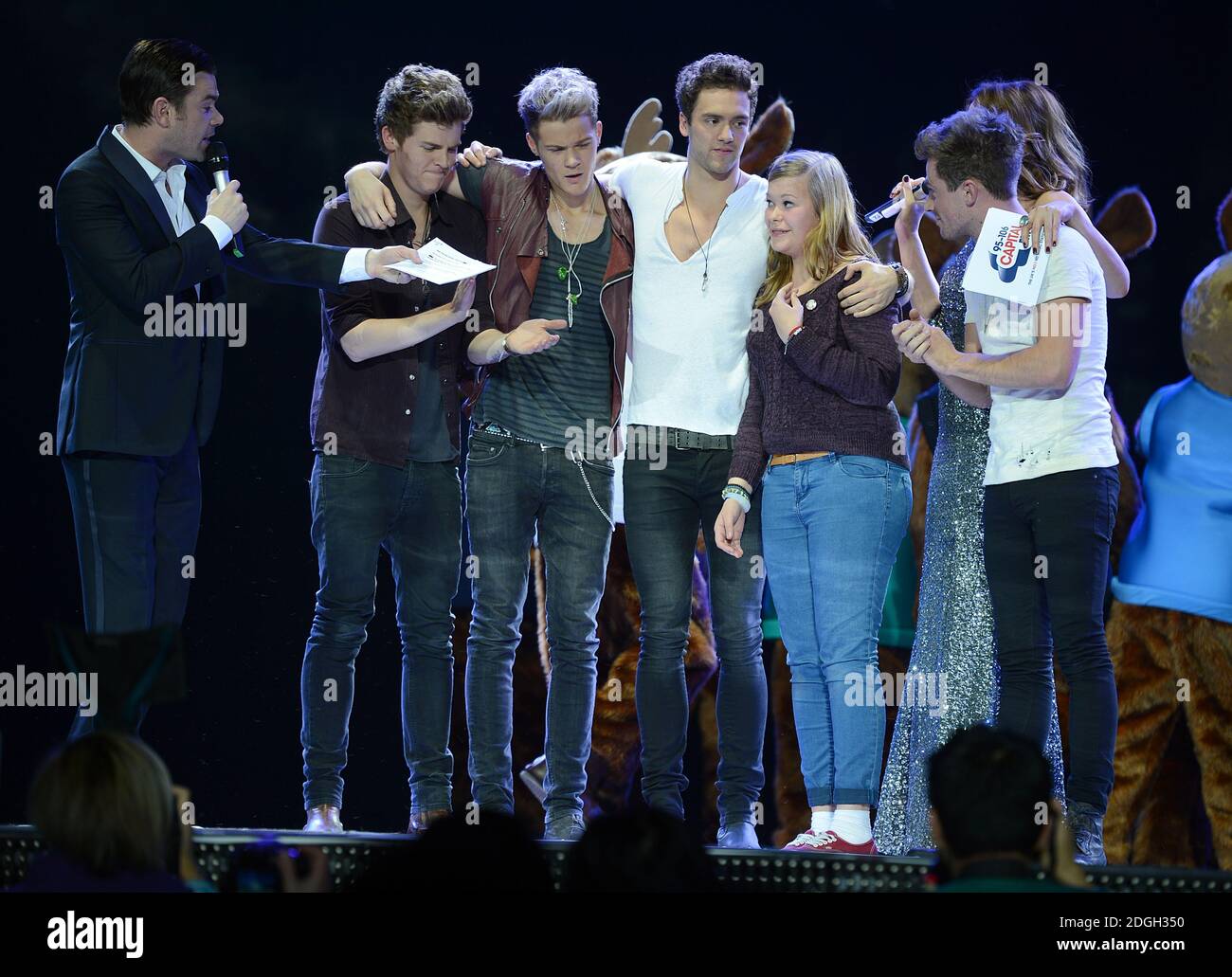 Dave Berry, Lawson, a competition winner and Lisa Snowdon on stage ...