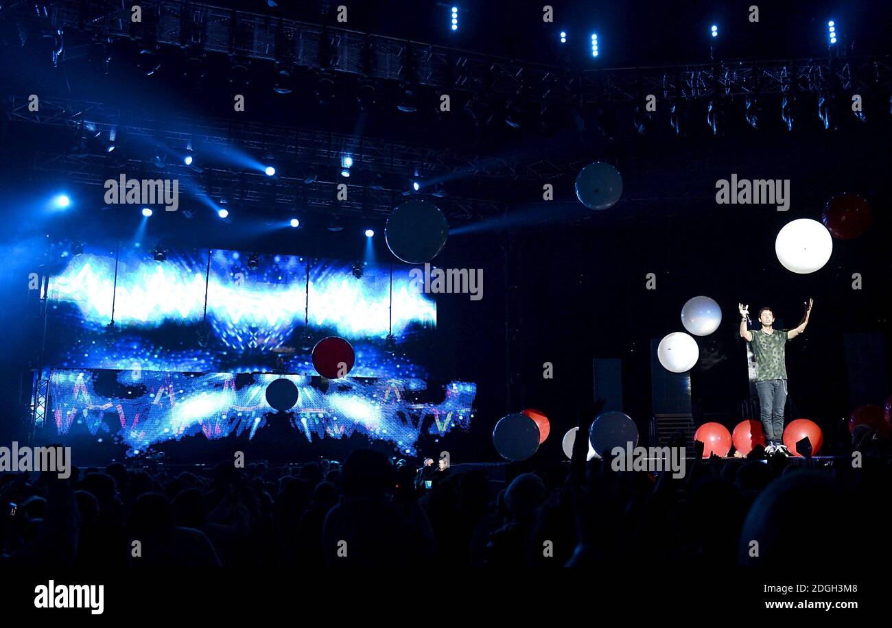 Example and Calvin Harris on stage during the 2012 Capital FM Jingle ...