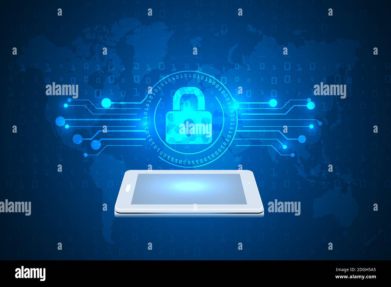 cyber security and threat technology protection by padlock abstract ...