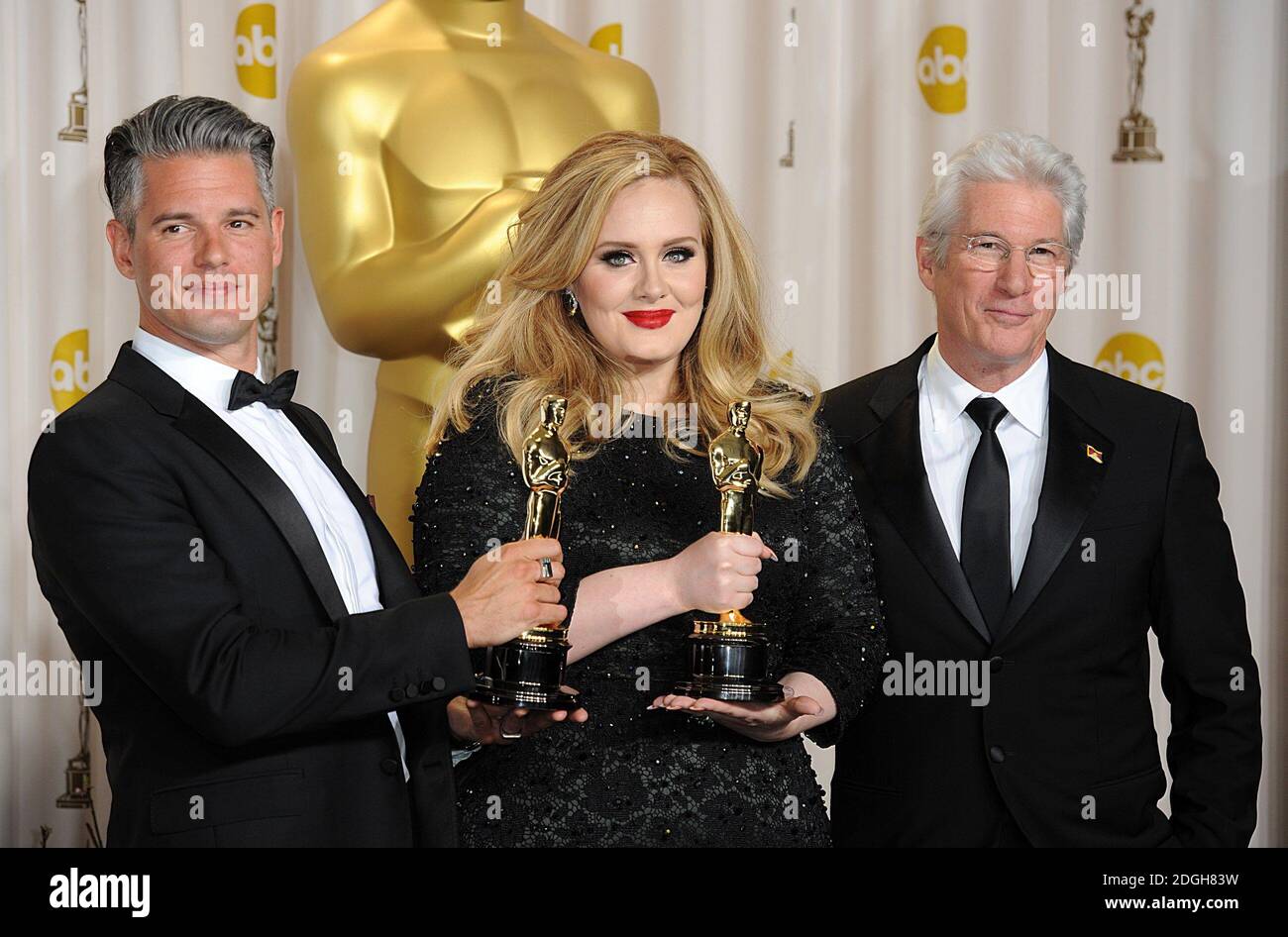 Adele and Paul Epworth with the Oscar for Achievement in Music (Original Song) for Skyfall ...