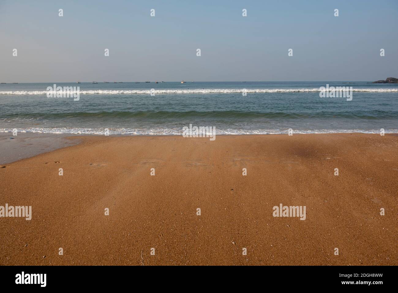 Goa, India- 11 November 2020, Sandy beach and ocean Waves at Baga Beach ...