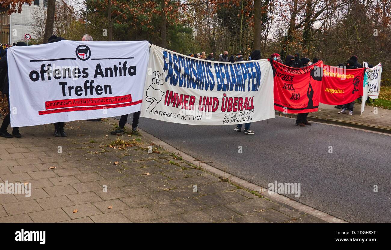 Braunschweig, Germany, December 05., 2020: Demonstrators with different ...